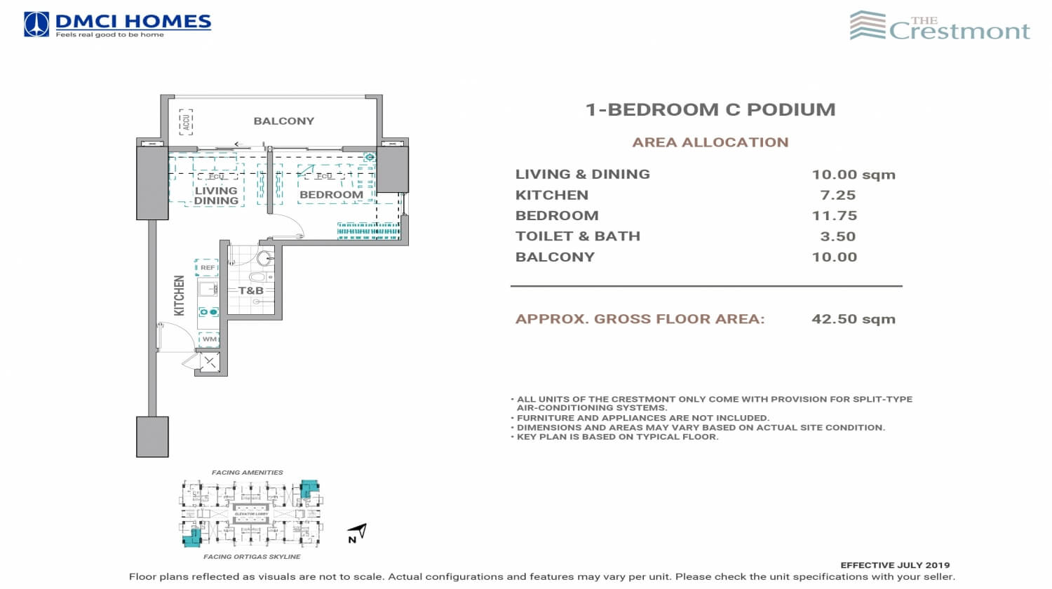 The Crestmont 1 Bedroom C Unit Layout | DMCI Homes